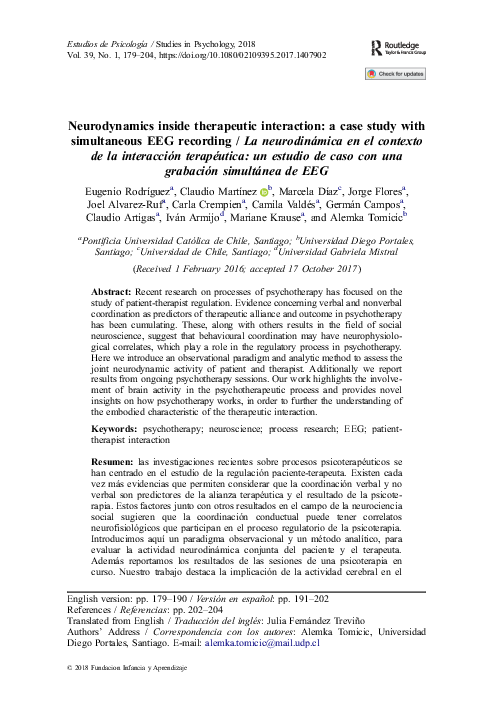 (PDF) Neurodynamics inside therapeutic interaction: a case study with simultaneous EEG recording ...