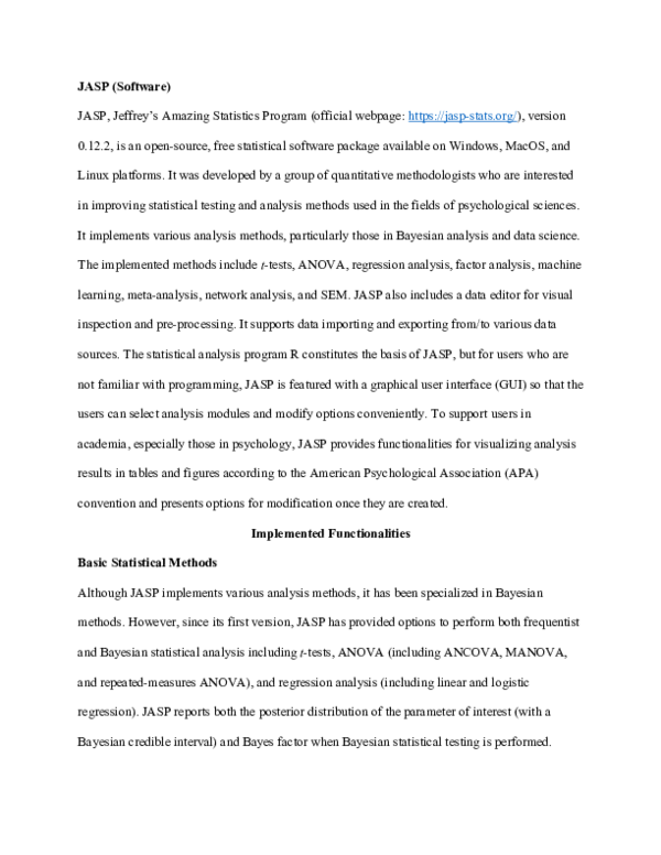 (PDF) JASP (Software)
