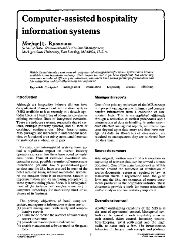 (PDF) Computer-assisted hospitality information systems