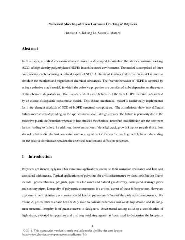 (PDF) Numerical modeling of stress corrosion cracking of polymers