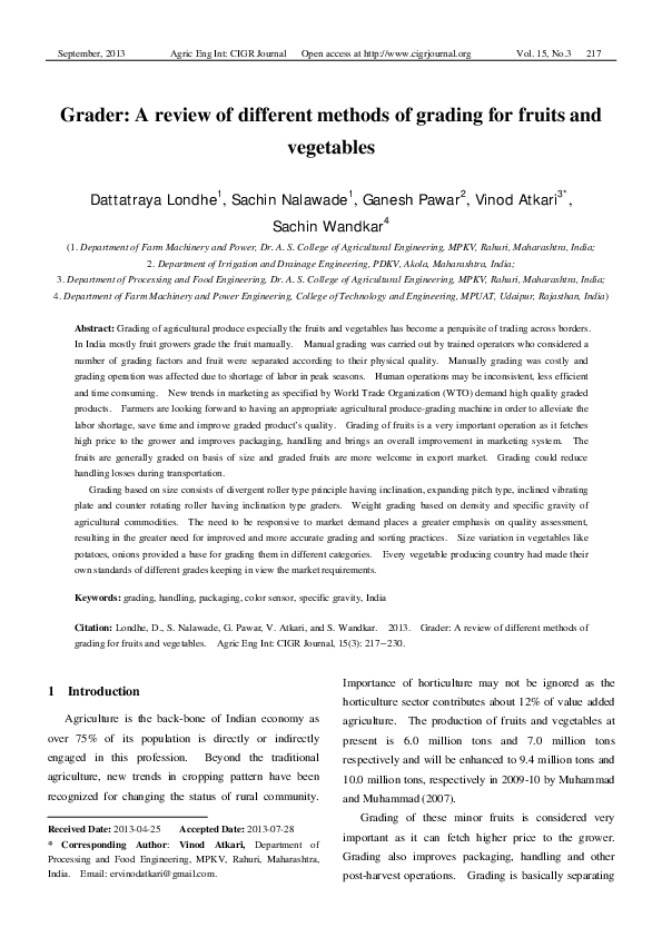 (PDF) Grader: A review of different methods of grading for fruits and ...