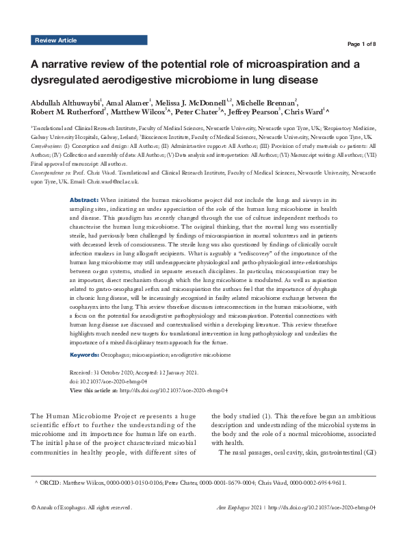 (PDF) Microaspiration, Microbiome, and Lung Disease