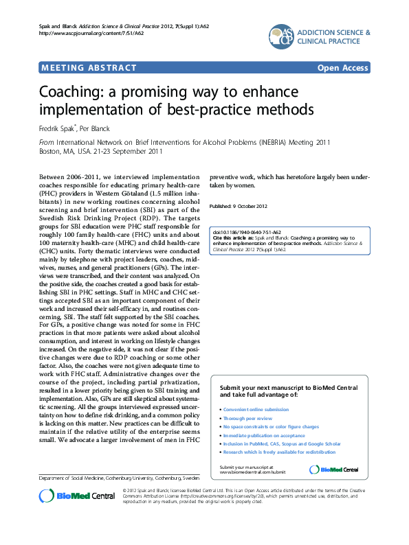 (PDF) Coaching: a promising way to enhance implementation of best-practice methods