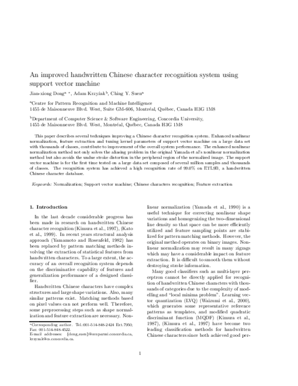 Pdf An Improved Handwritten Chinese Character Recognition System Using Support Vector Machine