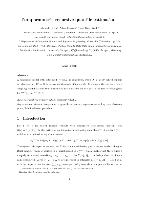 (PDF) Nonparametric recursive quantile estimation