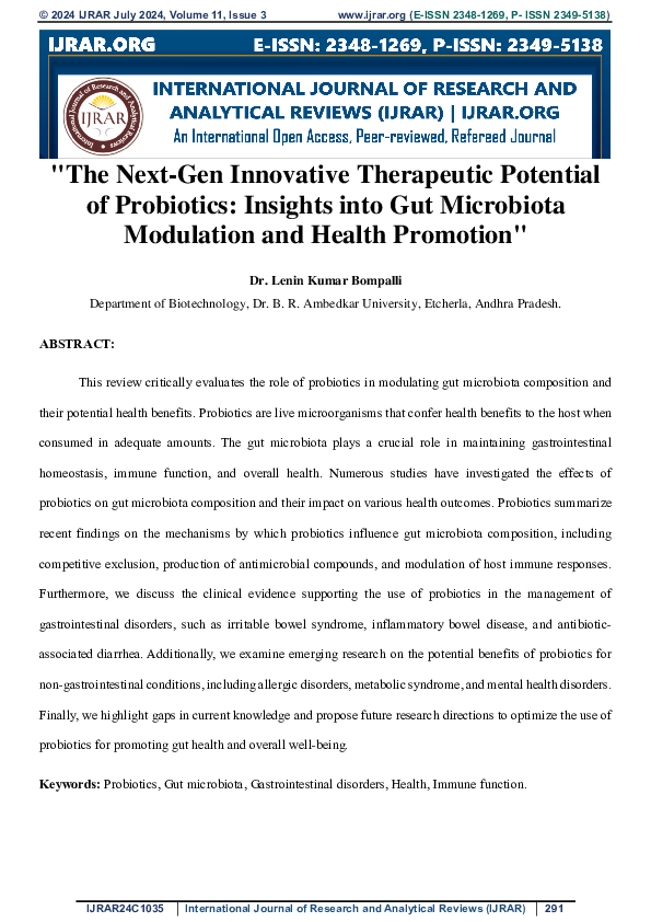 (PDF) THE NEXT - GEN INNOVATIVE THERAPEUTIC POTENTIAL OF PROBIOTICS: INSIGHTS INTO GUT ...