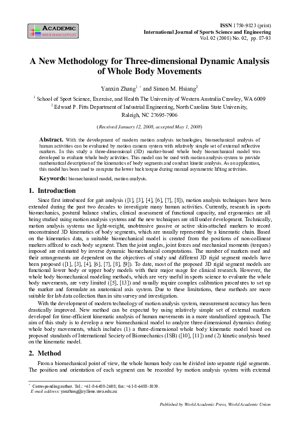 (PDF) A New Methodology for Three-dimensional Dynamic Analysis of Whole Body Movements