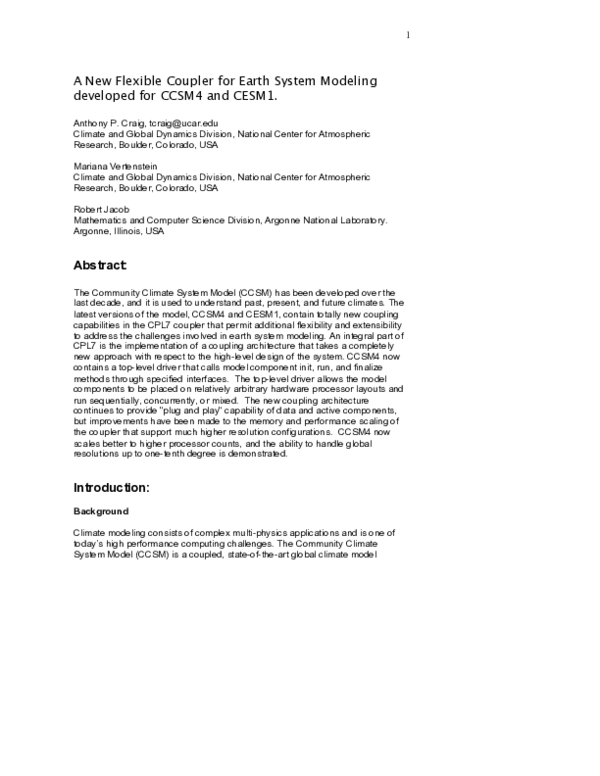 (PDF) A new flexible coupler for earth system modeling developed for ...