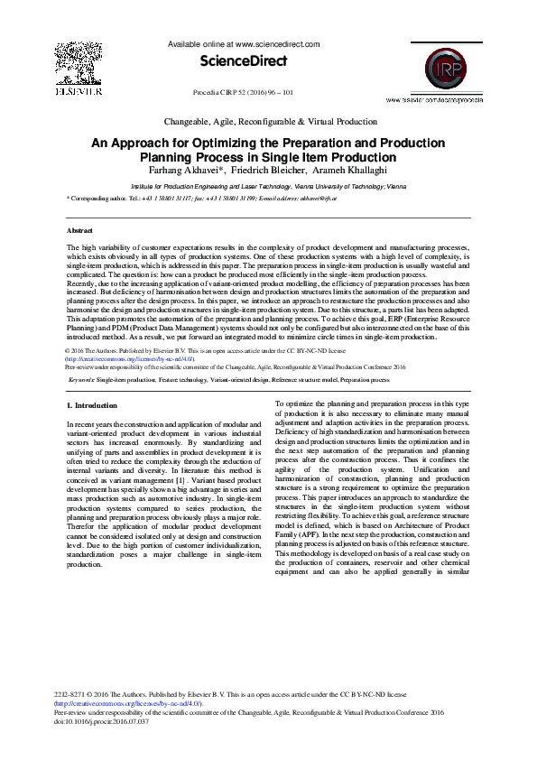 (PDF) An Approach for Optimizing the Preparation and Production ...