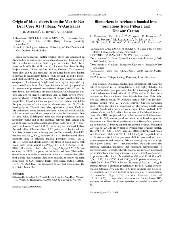 (PDF) Biomarkers in Archaean banded iron formations from Pilbara and ...