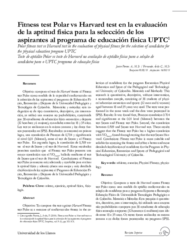 (PDF) Fitness test Polar vs Harvard test en la evaluación de la aptitud ...