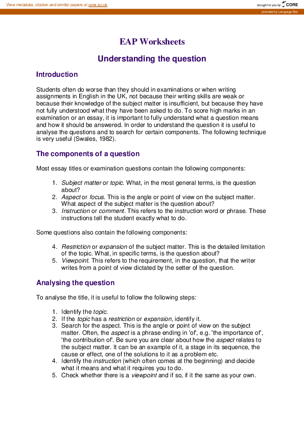(PDF) Understanding Essay Questions