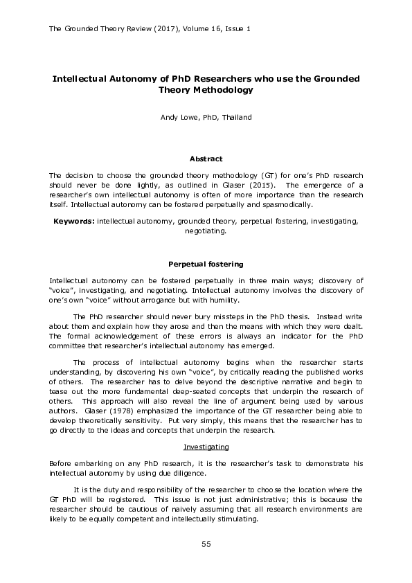 (PDF) Intellectual Autonomy of PhD Researchers who use the Grounded ...