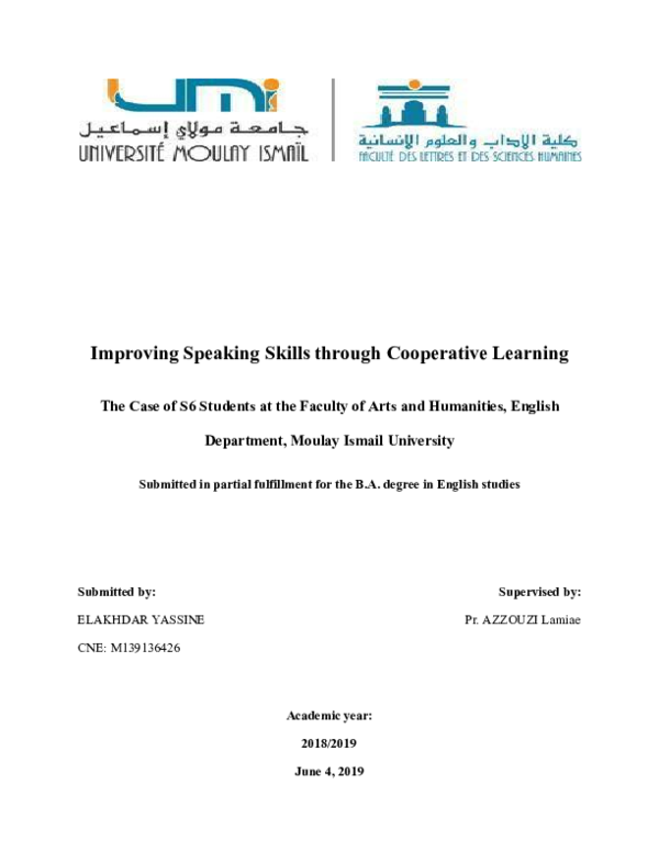 (PDF) Improving Speaking Skills through Cooperative Learning: The Case of S6 Students at the ...