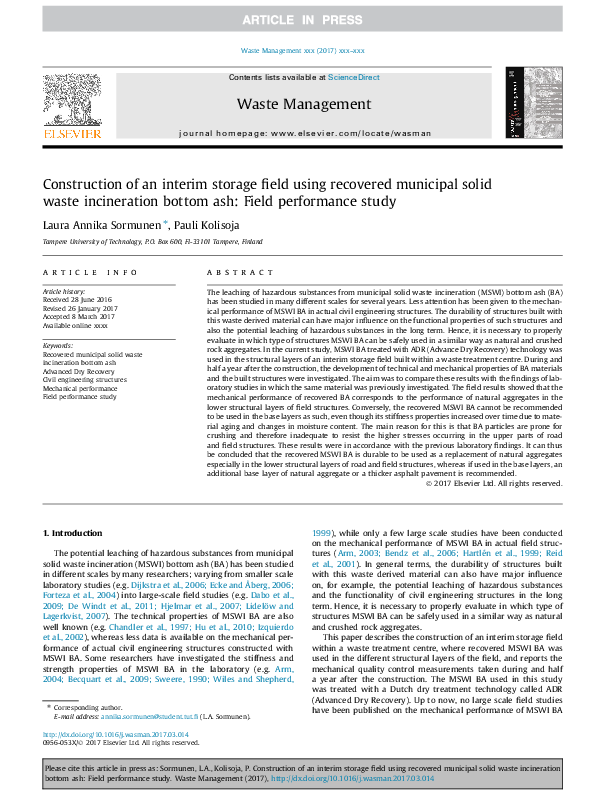 (PDF) Construction of an interim storage field using recovered ...