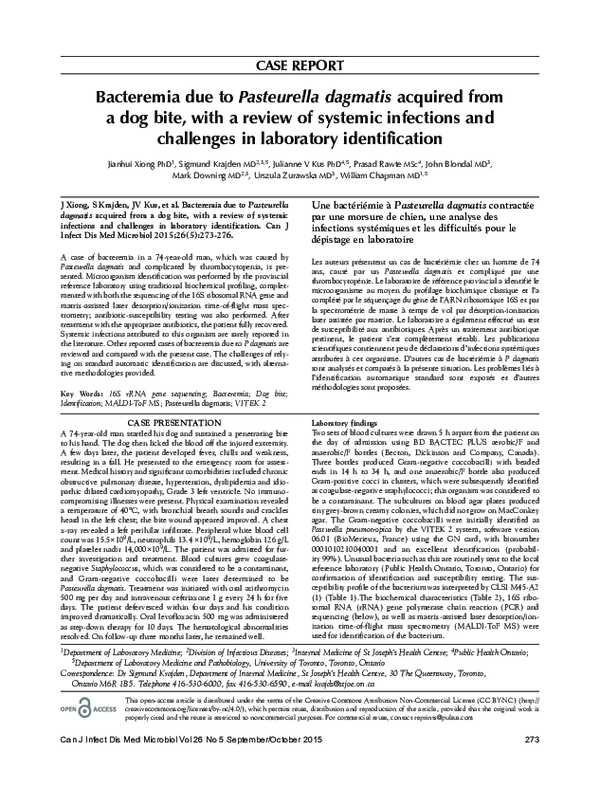 (PDF) Bacteremia Due toPasteurella dagmatisAcquired from a Dog Bite ...