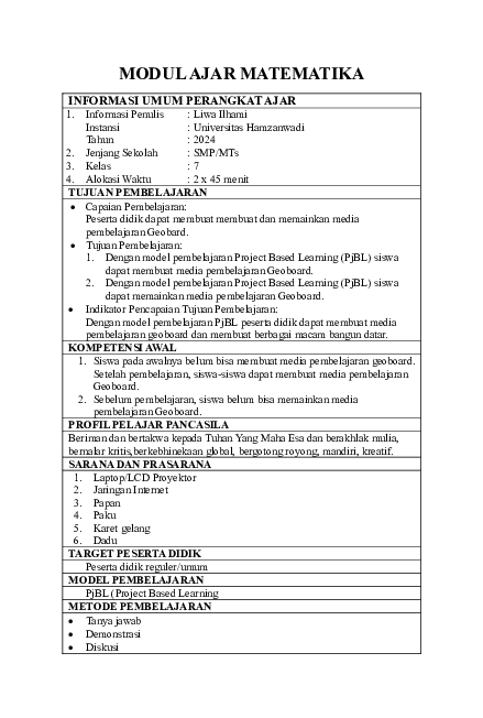 (PDF) MODUL AJAR BANGUN DATAR