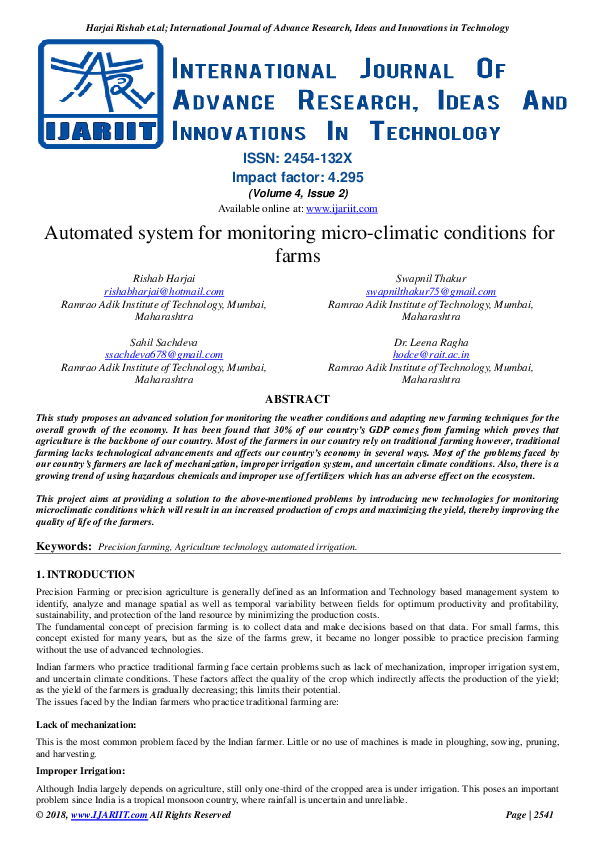 (PDF) Automated system for monitoring micro-climatic conditions for farms
