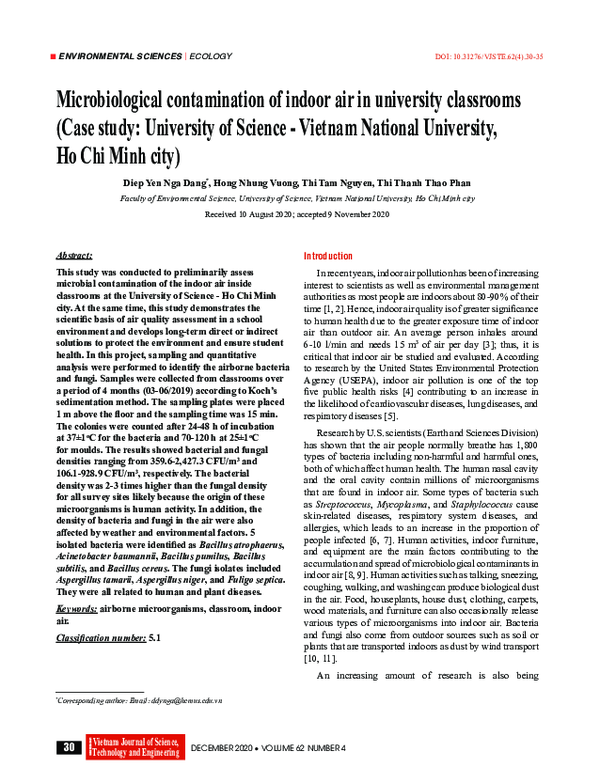(PDF) Microbiological contamination of indoor air in university classrooms(Case study ...