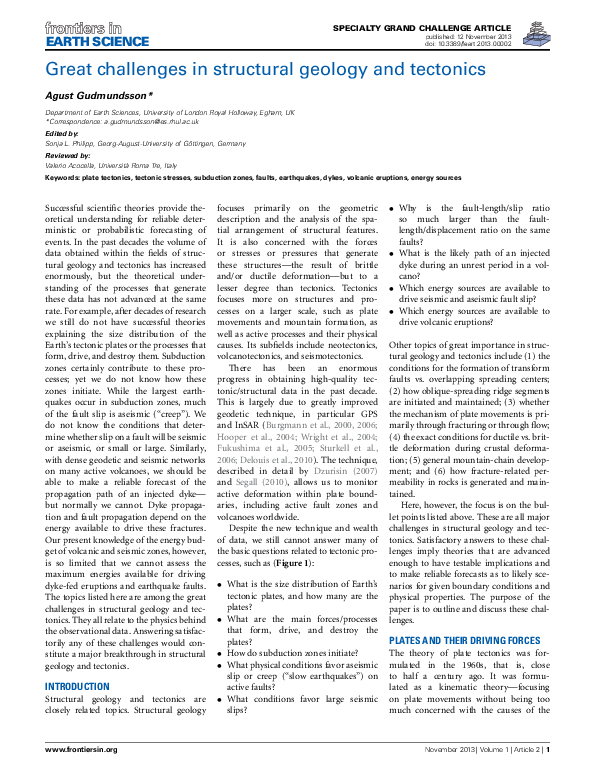 (PDF) Great challenges in structural geology and tectonics