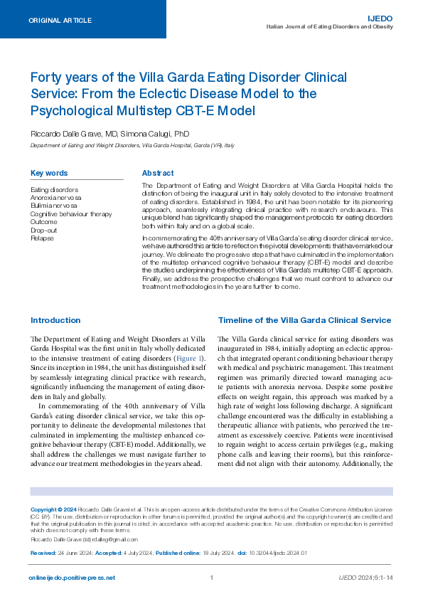 (PDF) Forty years of the Villa Garda Eating Disorder Clinical Service ...