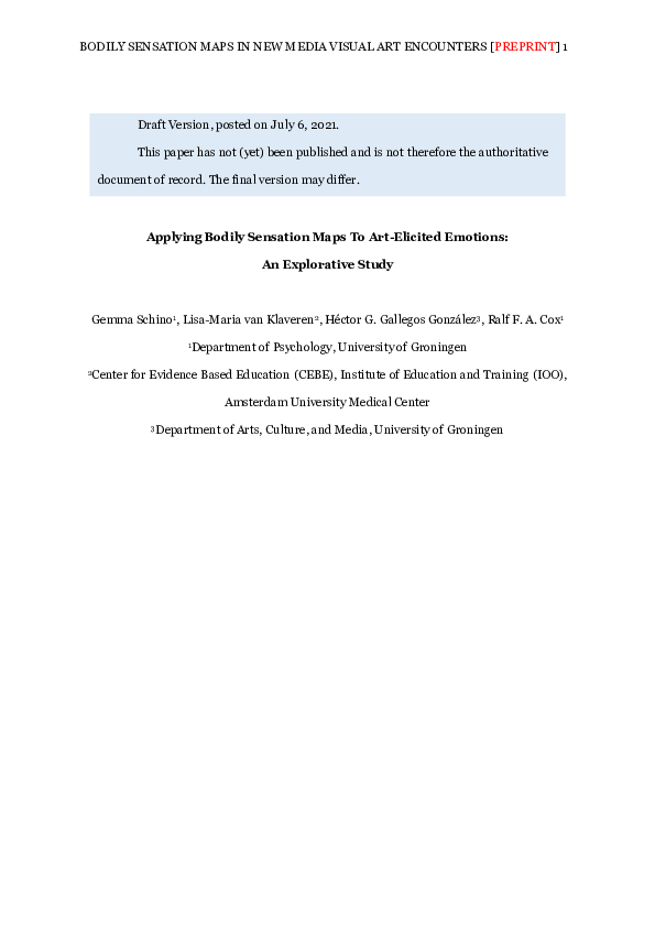 (PDF) Applying bodily sensation maps to art-elicited emotions: An ...