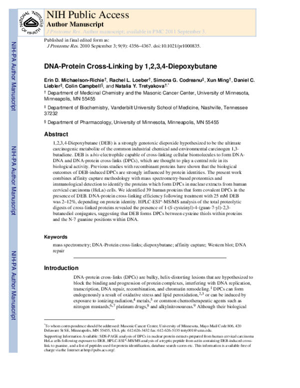 (PDF) DNA−Protein Cross-Linking by 1,2,3,4-Diepoxybutane | Colin ...