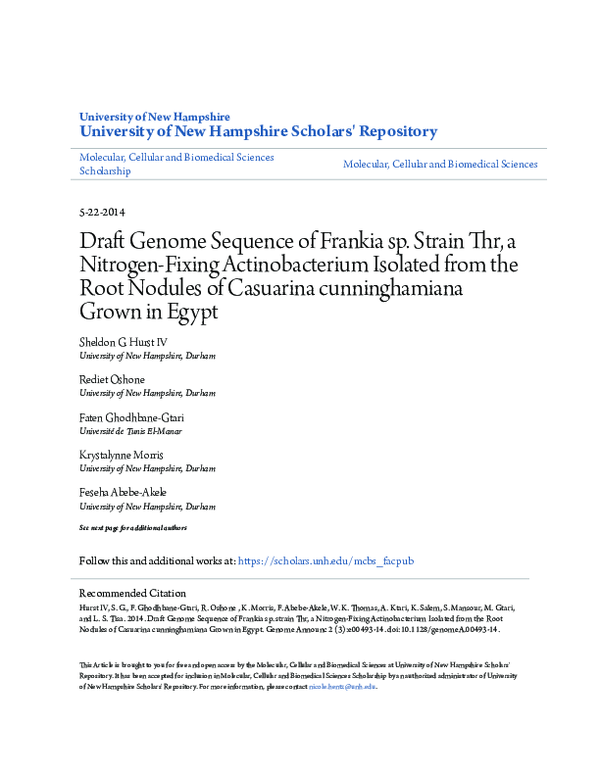 (PDF) Draft Genome Sequence of Frankia sp. Strain Thr, a Nitrogen ...