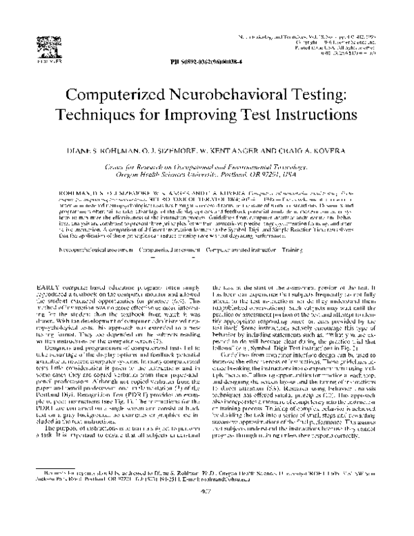 (PDF) Computerized neurobehavioral testing: Techniques for improving ...