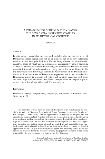 (PDF) A Paradigm for Schism in the Vinayas: The Devadatta Narrative Complex in its Historical ...