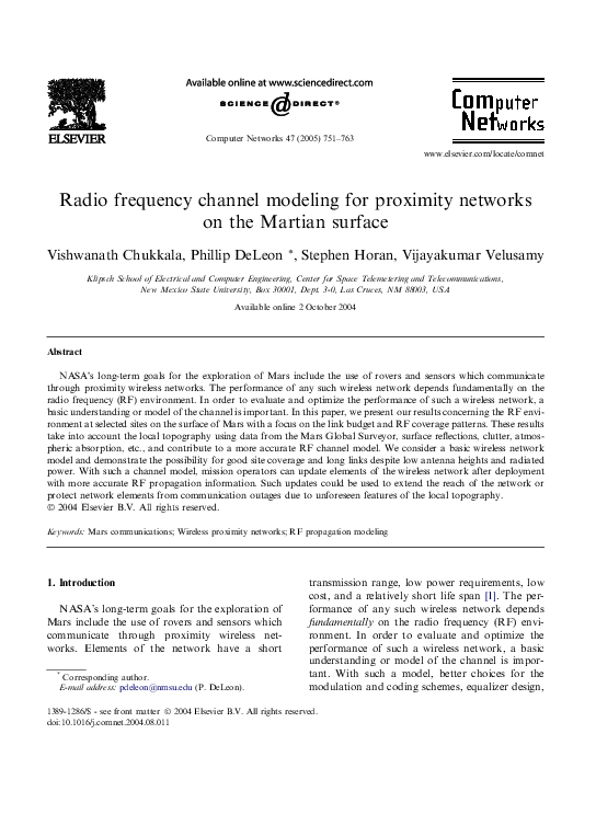 (PDF) Radio frequency channel modeling for proximity networks on the ...