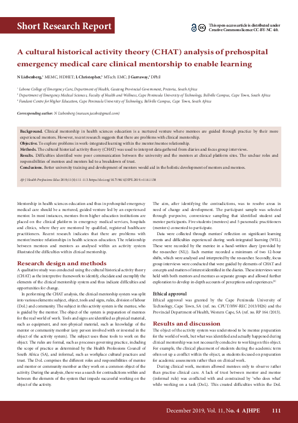 (PDF) A cultural historical activity theory (CHAT) analysis of ...
