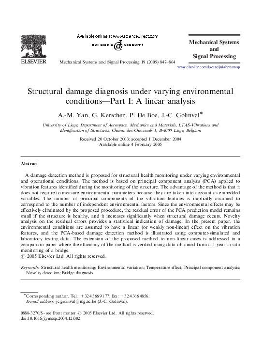 (PDF) Structural damage diagnosis under varying environmental ...