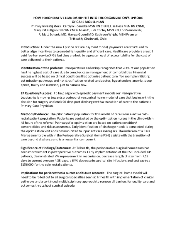 (PDF) How Perioperative Leadership Fits into the Organization’s Episode ...