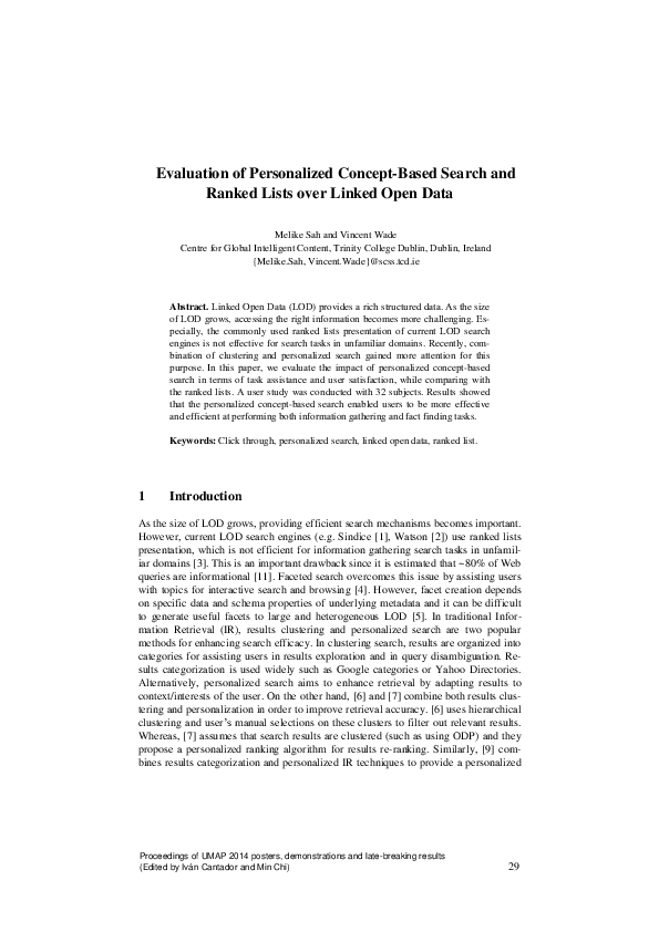 (PDF) Evaluation of Personalized Concept-Based Search and Ranked Lists over Linked Open Data