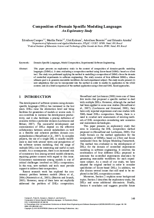 (PDF) Composition of Domain Specific Modeling Languages - An Exploratory Study