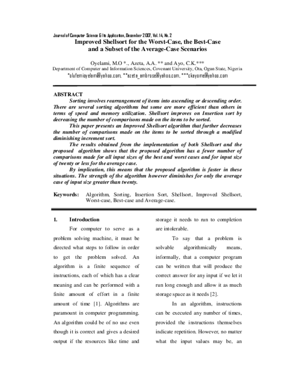 (PDF) Improved Shellsort for the Worst-Case, the Best-Case and a Subset of the Average-Case ...