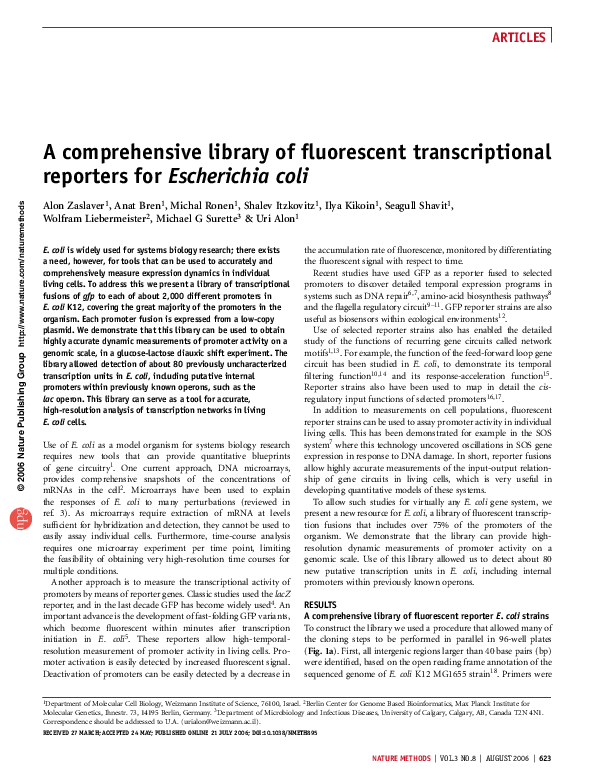 (PDF) A comprehensive library of fluorescent transcriptional reporters ...
