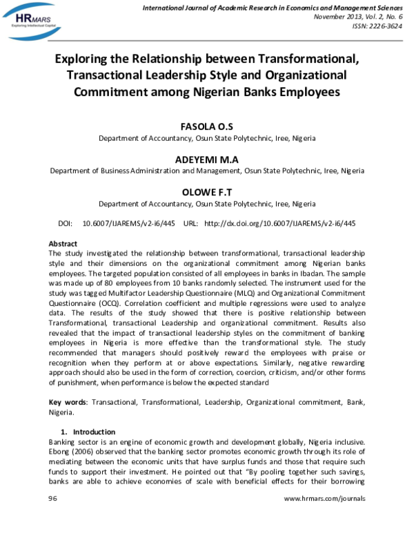 (PDF) Exploring the Relationship between Transformational, Transactional Leadership Style and ...