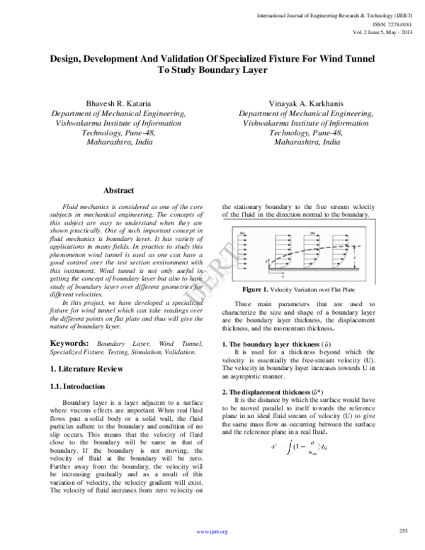 (PDF) Design, Development And Validation Of Specialized Fixture For Wind Tunnel To Study ...