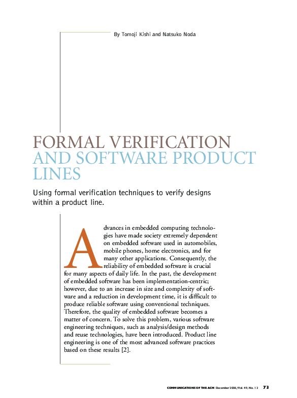 (PDF) Formal verification and software product lines