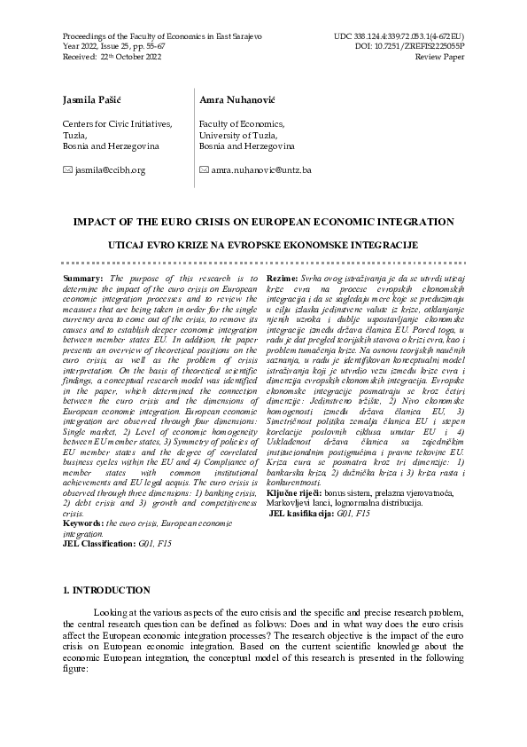 (PDF) Impact of the Euro Crisis on European Economic Integration