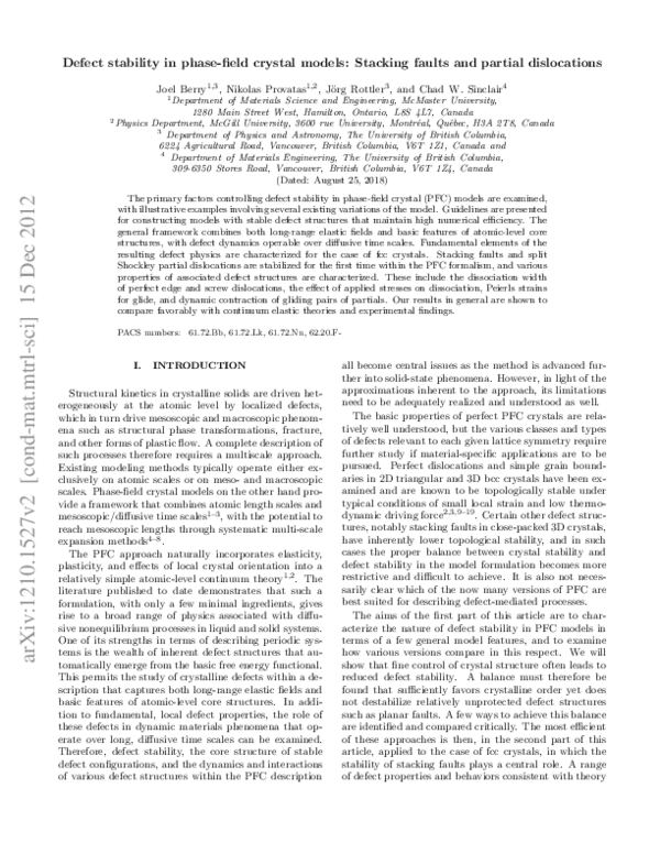 (PDF) Defect stability in phase-field crystal models: Stacking faults ...