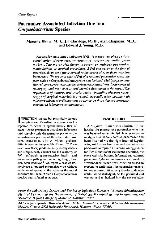 (PDF) Pacemaker associated infection due to a corynebacterium species