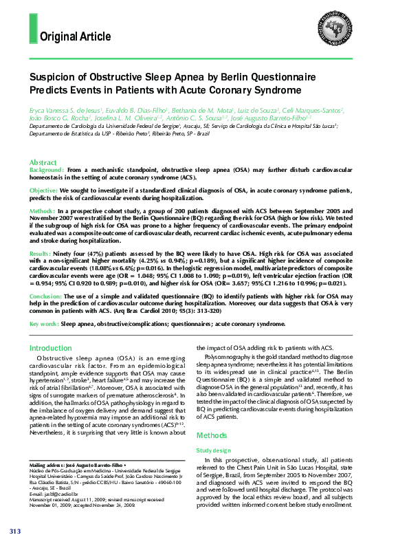 (PDF) Suspeita de Apneia Obstrutiva do Sono definida pelo Questionário ...