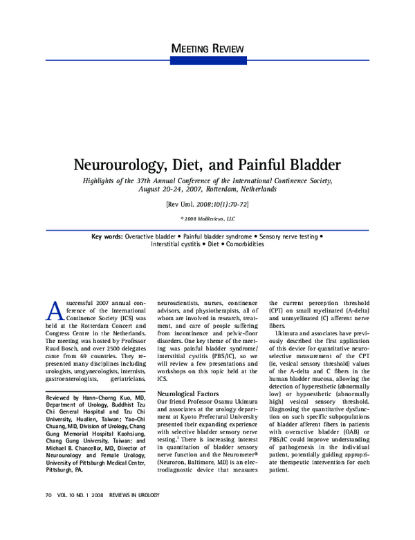 (PDF) Neurourology, diet, and painful bladder: highlights of the 37th ...