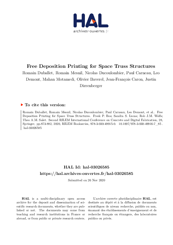 (PDF) Free Deposition Printing for Space Truss Structures