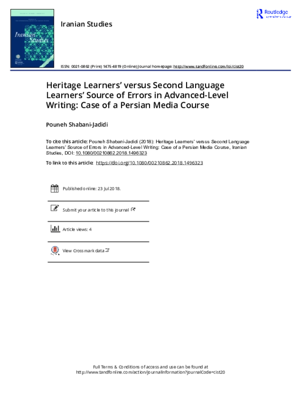 (PDF) Heritage Learners’ versus Second Language Learners’ Source of Errors in Advanced-Level ...
