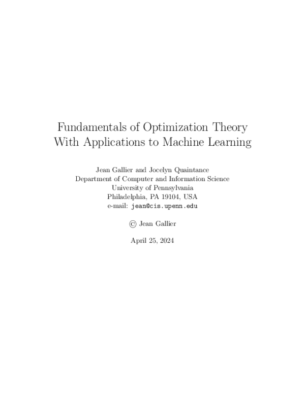 (PDF) Fundamentals of Optimization Theory With Applications to Machine Learning