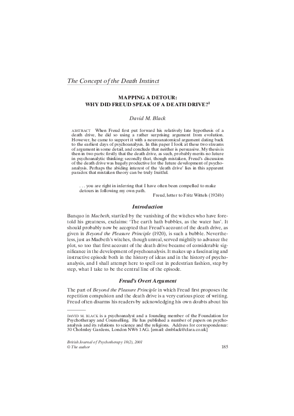(PDF) Mapping a Detour: Why Did Freud Speak of a Death Drive?